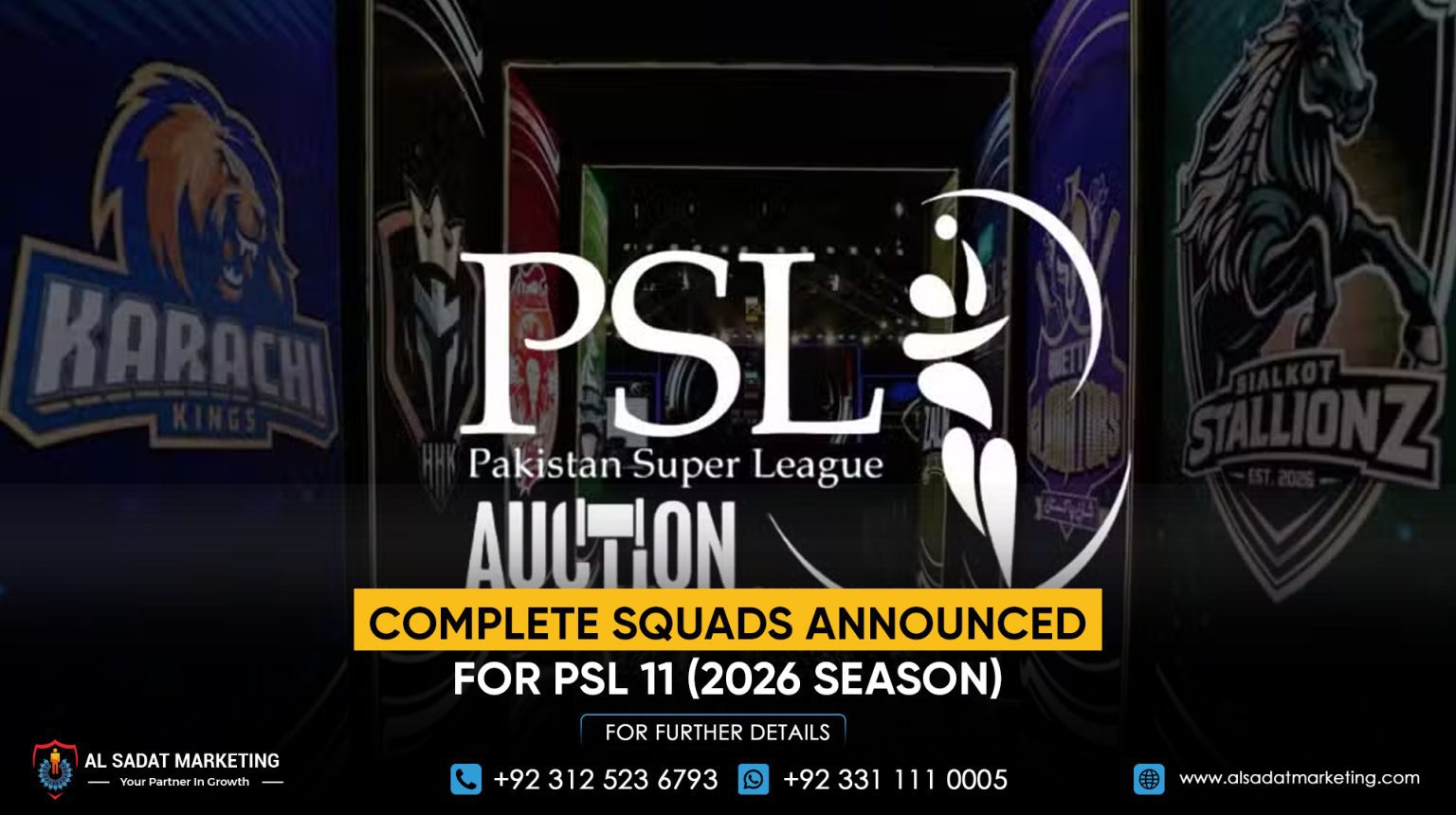 Complete Squads Announced for PSL 11 (2026 Season) - Al Sadat Marketing